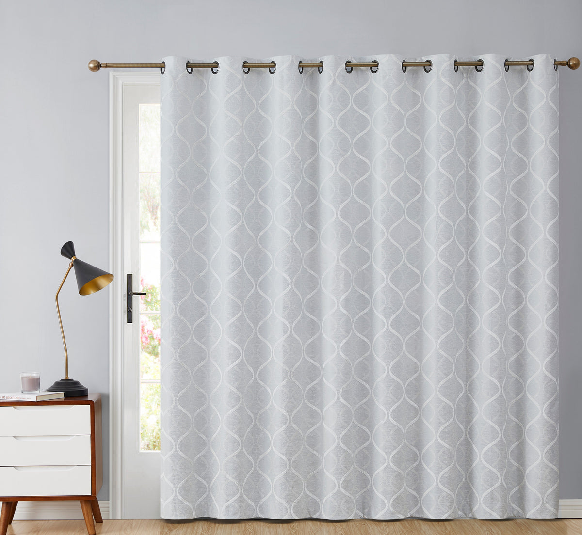 HLC.ME Lattice Flocked 100% Complete Blackout Thermal Insulated Window Curtain Grommet Panel for ...