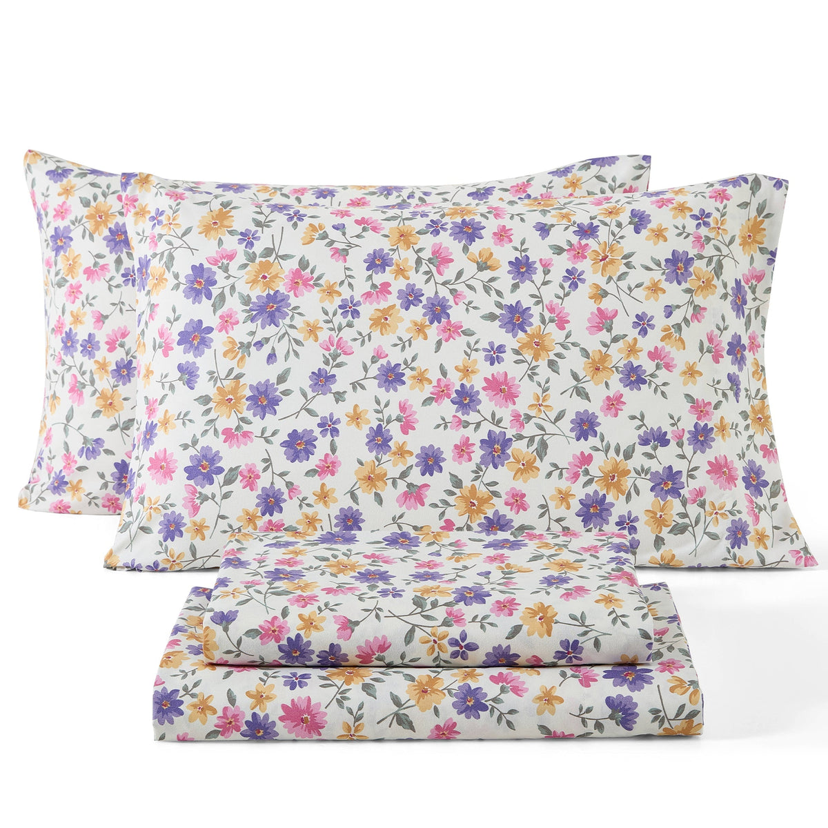 HLC.ME Floral Bed Sheets - 4 Piece Bed Sheet Set - Wrinkle Resistant ...